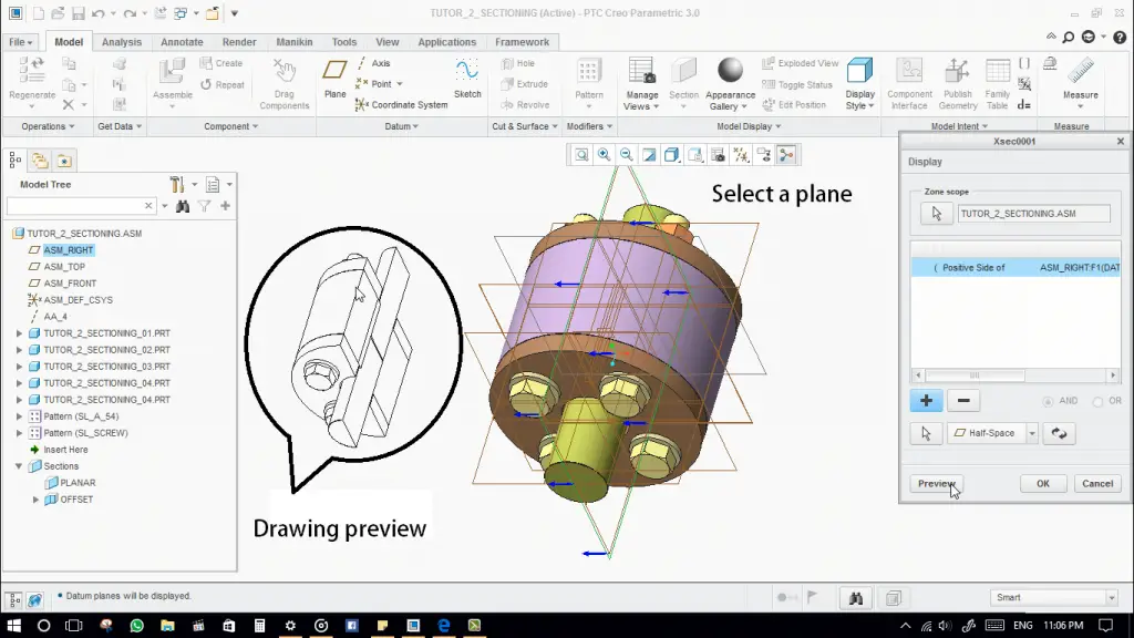 Sections in Creo-Offset, Zone Sections, Full(Unfold), Full(aligned) in ...