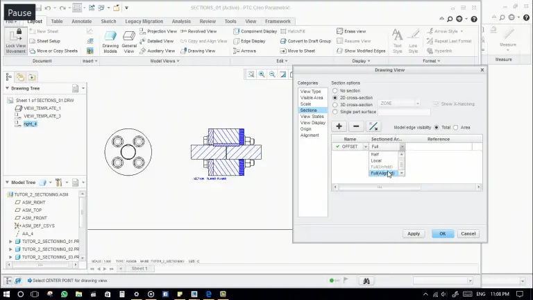 Sections in Creo-Offset, Zone Sections, Full(Unfold), Full(aligned) in ...