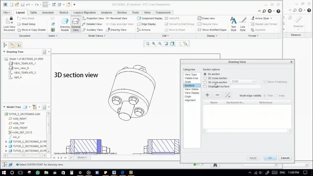 Sections in Creo-Offset, Zone Sections, Full(Unfold), Full(aligned) in ...