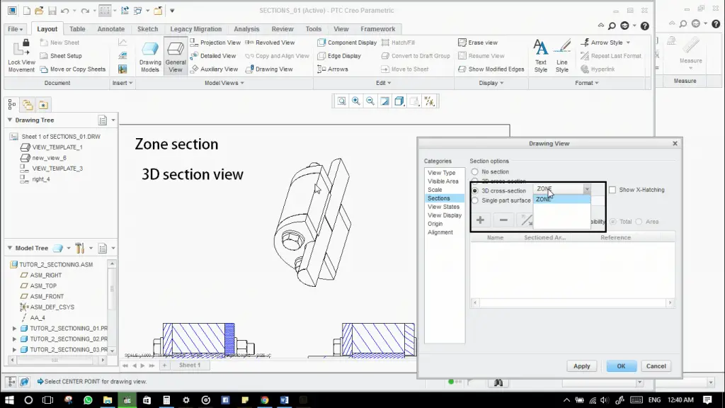 Sections in Creo-Offset, Zone Sections, Full(Unfold), Full(aligned) in ...