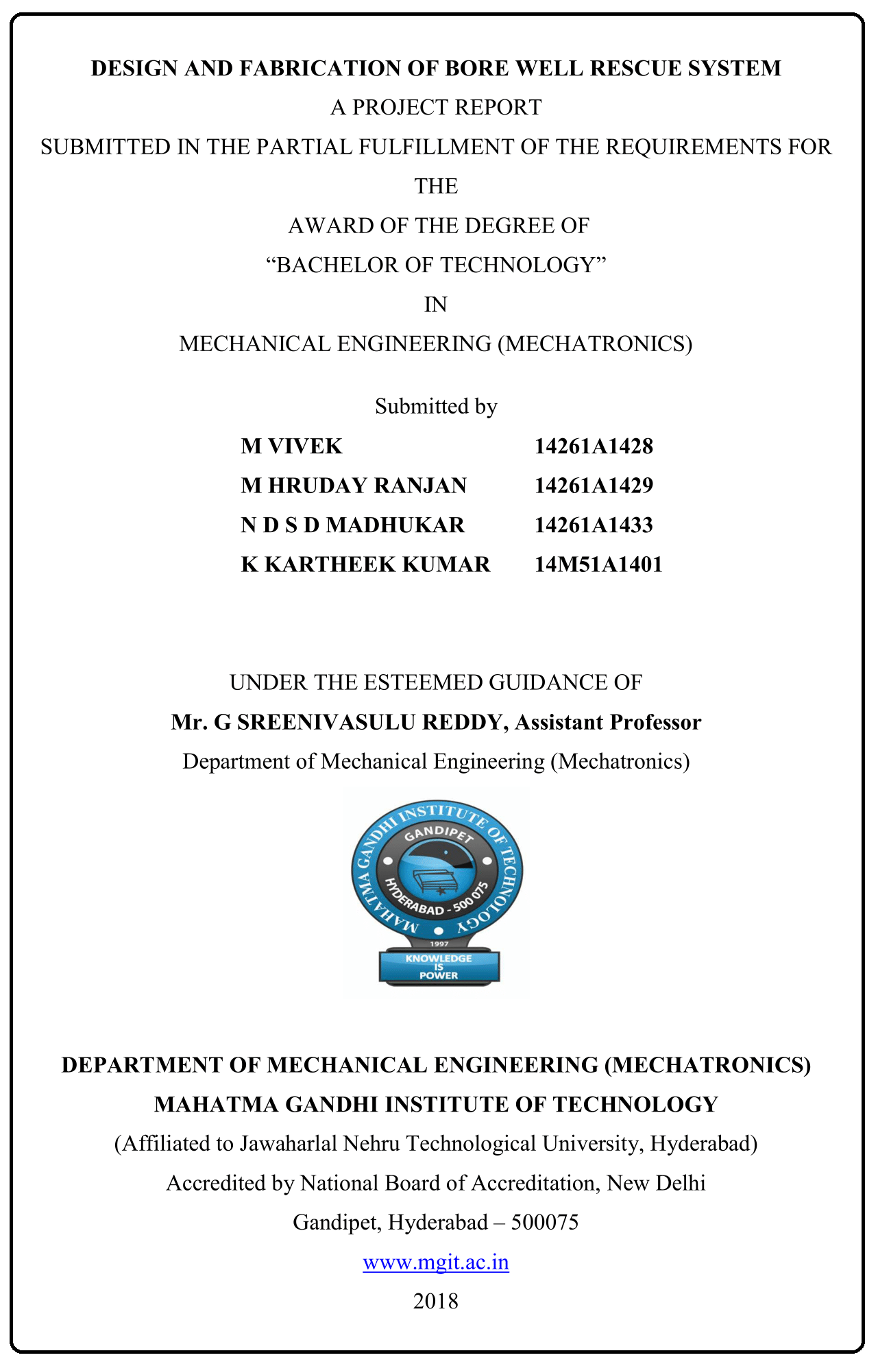 DESIGN AND FABRICATION OF BOREWELL RESCUE SYSTEM